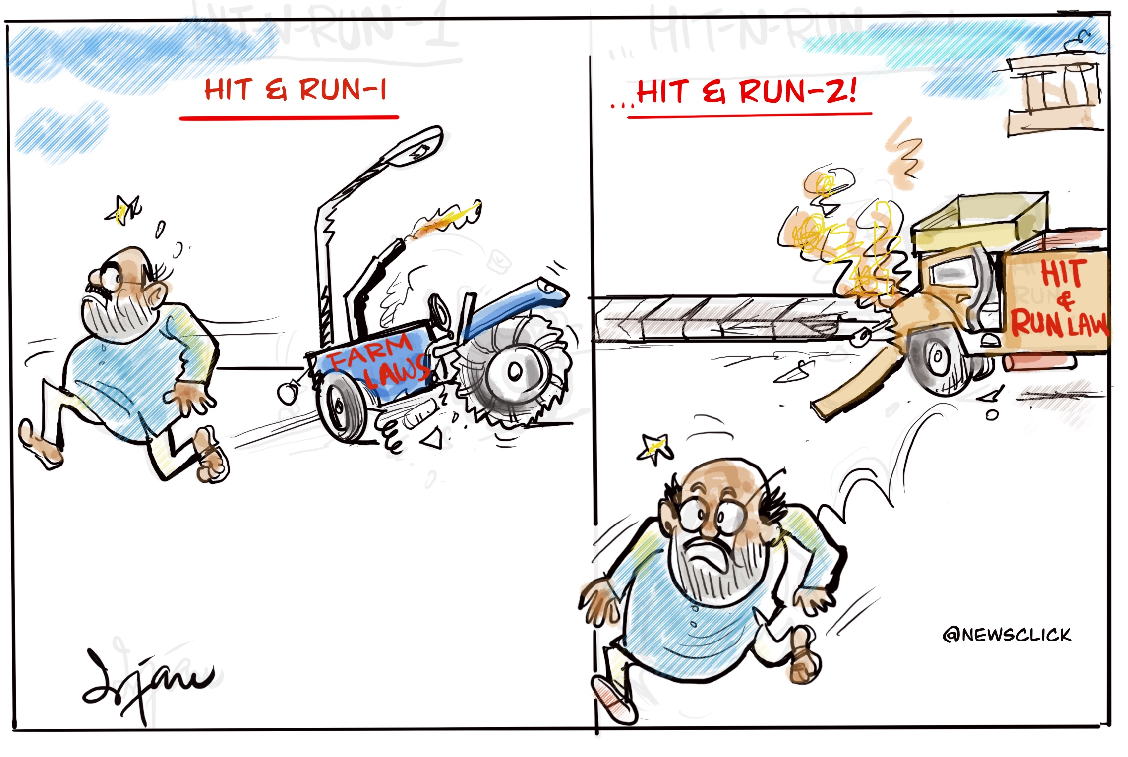 Cartoon Click: People's Protest Ahead, Please Take a U-turn | NewsClick